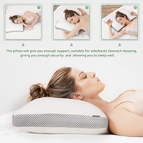 4R Pllows Standard Size Set of 2 - Cooling Bed Pillow for Sleeping - Bamboo Shredded Memory Foam Pillows - Firm and Soft Adjustable Pillow for Back/Stomach/Side Sleepers