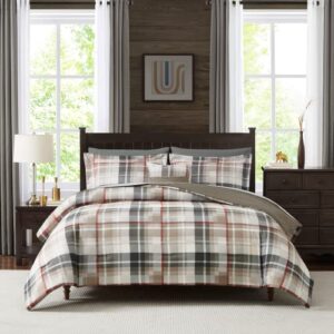 mairêve queen comforter set, plaid design comforter set 8 pieces, all season comfortable bedding sets queen, lightweight, warm and breathable (khaki, queen, 90"x90")