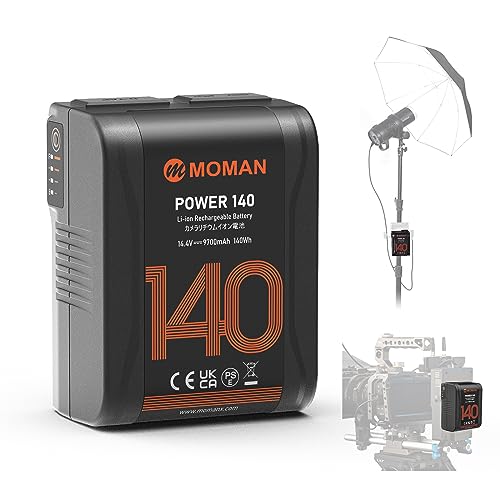 Moman V Mount Battery, Power 140 V-Lock Battery 140Wh/9700mAh with D-Tap&65W USB-C Outputs Compatible with Red Komodo & Canon C300 Cameras & Aputure 200D 200X Video Light, V-Mount-Battery-VLock-USB