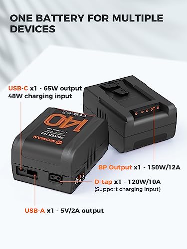 Moman V Mount Battery, Power 140 V-Lock Battery 140Wh/9700mAh with D-Tap&65W USB-C Outputs Compatible with Red Komodo & Canon C300 Cameras & Aputure 200D 200X Video Light, V-Mount-Battery-VLock-USB