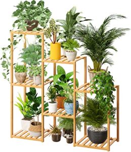 bamboo plant stand indoor plants multiple plant stands wood outdoor tiered plant shelf for multiple plants, 7 potted ladder plant holder table plant pot stand for window garden balcony living room