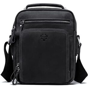 humerpaul genuine leather crossbody sling bag messenger man purse handbags for mens zipper shoulder bag for work business, black