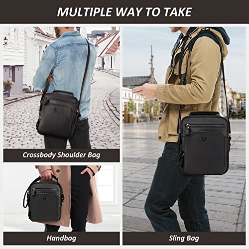 HUMERPAUL Genuine Leather Crossbody Sling Bag Messenger Man Purse Handbags for Mens Zipper Shoulder Bag for Work Business, Black