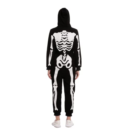 Spooktacular Creations Skeleton Family Matching Pajama jumpsuit for Women Halloween DressUp Party Role Playing Themed Parties Cosplay -S Black