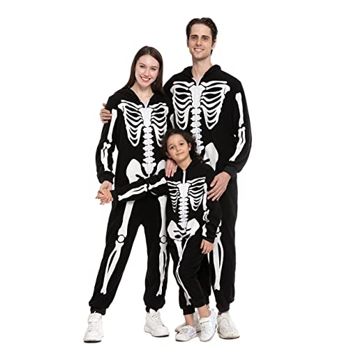 Spooktacular Creations Skeleton Family Matching Pajama jumpsuit for Women Halloween DressUp Party Role Playing Themed Parties Cosplay -S Black