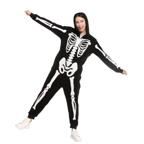 Spooktacular Creations Skeleton Family Matching Pajama jumpsuit for Women Halloween DressUp Party Role Playing Themed Parties Cosplay -S Black