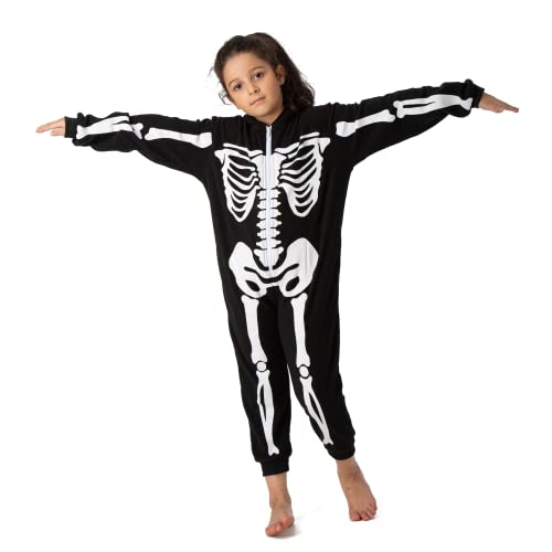 Spooktacular Creations Halloween Unisex Skeleton Costume Pajama Kids Skeleton Jumpsuit Dress Up Party Skeleton Hoodie Cosplayp