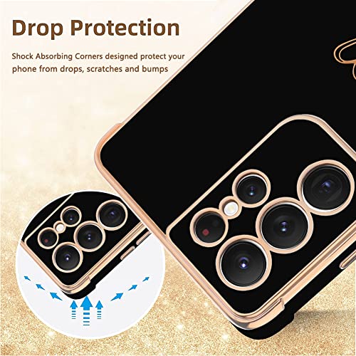 MZELQ Compatible with Samsung Galaxy S21 Ultra 5G Case for Women Cute Luxury Love Heart Pattern Design Full Camera Protection Soft TPU Reinforced Corners Protective Plating Edge Phone Case - Black