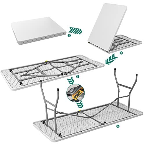 YITAHOME Folding Tables Heavy Duty Folding Table 6ft with Carrying Handle Plastic Fold up Table for Outdoor Camping Picnic Parties/Indoor Events White