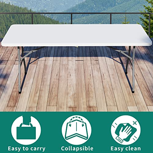 YITAHOME Folding Tables Heavy Duty Folding Table 6ft with Carrying Handle Plastic Fold up Table for Outdoor Camping Picnic Parties/Indoor Events White