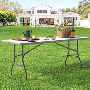 YITAHOME Folding Tables Heavy Duty Folding Table 6ft with Carrying Handle Plastic Fold up Table for Outdoor Camping Picnic Parties/Indoor Events White