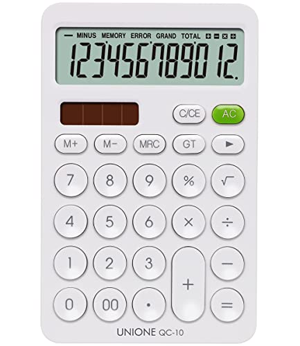 UNIONE White Calculator with a Bright LCD, Dual Power Handheld Desktop. Color. Business, Office, High School (4×6.6in)