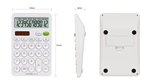 UNIONE White Calculator with a Bright LCD, Dual Power Handheld Desktop. Color. Business, Office, High School (4×6.6in)