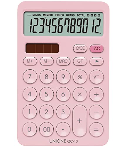 UNIONE White Calculator with a Bright LCD, Dual Power Handheld Desktop. Color. Business, Office, High School (4×6.6in)