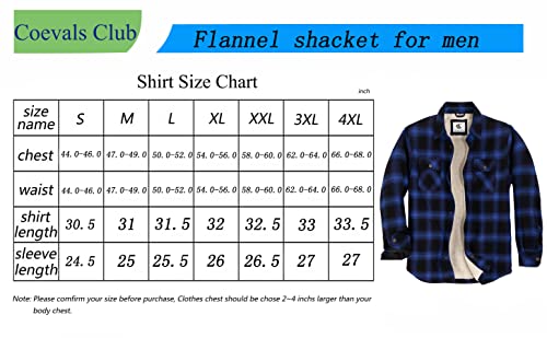 COEVALS CLUB Men's Flannel Shacket Casual Button Snap Sherpa Quilted Lined Plaid Premium Jacket Shirts(Green/Navy/Black #11 2XL)