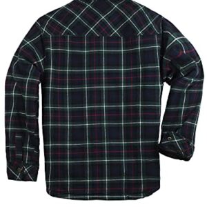 COEVALS CLUB Men's Flannel Shacket Casual Button Snap Sherpa Quilted Lined Plaid Premium Jacket Shirts(Green/Navy/Black #11 2XL)