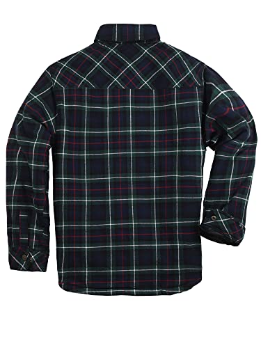 COEVALS CLUB Men's Flannel Shacket Casual Button Snap Sherpa Quilted Lined Plaid Premium Jacket Shirts(Green/Navy/Black #11 2XL)