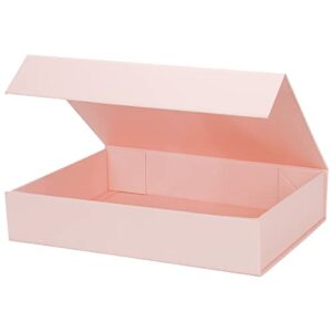 mozrro gift box with lids, 11.5 x 8.5 x 2.3 in magnetic closure collapsible gift boxes for wraps gifts of t-shirts, gloves, scarves, candy, baby clothes, jewelry, books, comes with a ribbon(pink)