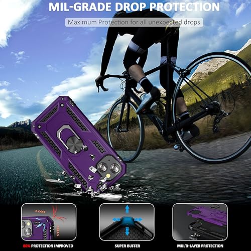 ADDIT Phone Case for iPhone 13 Mini Case Purple iPhone 13 Mini Phone Case for Women Girl,with Magnetic Car Mount Ring Stand Cover for iPhone 13 Mini 5.4" - Purple