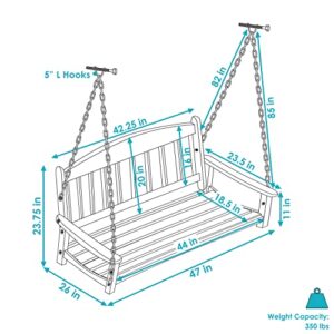 Sunnydaze 47-Inch 2-Person Meranti Wood Porch Swing with Hanging Chains