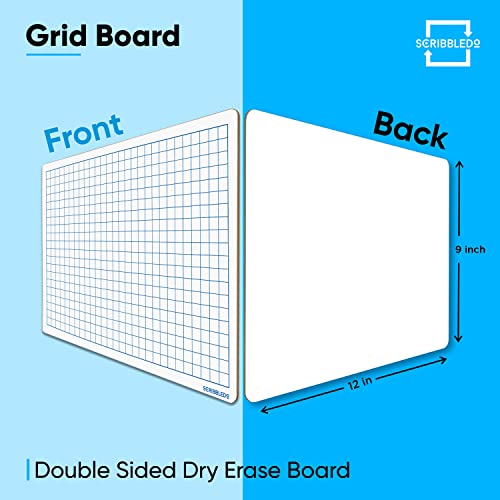 SCRIBBLEDO Dry Erase Grid Whiteboard 9" x 12" Double Sided Graph White Board with Grid Lines for Kids and Students Portable Dry Erase Lapboards for Home School and Classroom