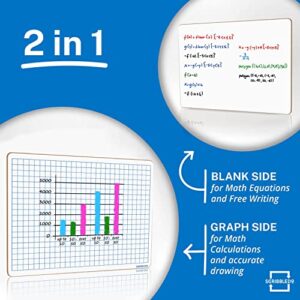 SCRIBBLEDO Dry Erase Grid Whiteboard 9" x 12" Double Sided Graph White Board with Grid Lines for Kids and Students Portable Dry Erase Lapboards for Home School and Classroom