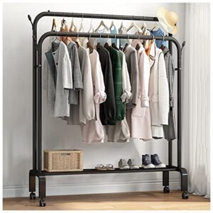 mixfom metal garment rail with wheel, 6 side hooks and 4 hanging rail, clothes garment coat rack with 1-tier shelf, for hanging clothes, coats, skirts, shirts, sweaters