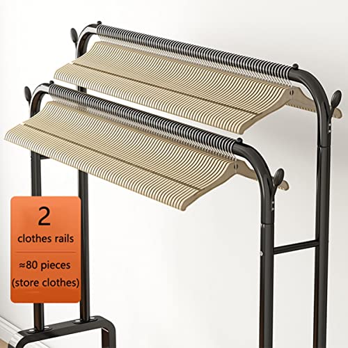 Mixfom Metal Garment Rail with Wheel, 6 Side Hooks and 4 Hanging Rail, Clothes Garment Coat Rack with 1-Tier Shelf, for Hanging Clothes, Coats, Skirts, Shirts, Sweaters