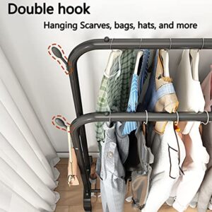 Mixfom Metal Garment Rail with Wheel, 6 Side Hooks and 4 Hanging Rail, Clothes Garment Coat Rack with 1-Tier Shelf, for Hanging Clothes, Coats, Skirts, Shirts, Sweaters