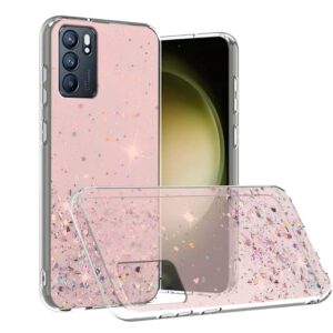 Compatible with Oppo Reno 6 5G Case Glitter Clear Green,Oppo Reno 6 5G Phone Case Silicone Transparent Soft TPU Women Girls Shockproof Protective Slim Cover (Pink)