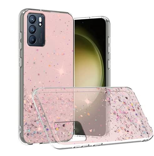 Compatible with Oppo Reno 6 5G Case Glitter Clear Green,Oppo Reno 6 5G Phone Case Silicone Transparent Soft TPU Women Girls Shockproof Protective Slim Cover (Pink)