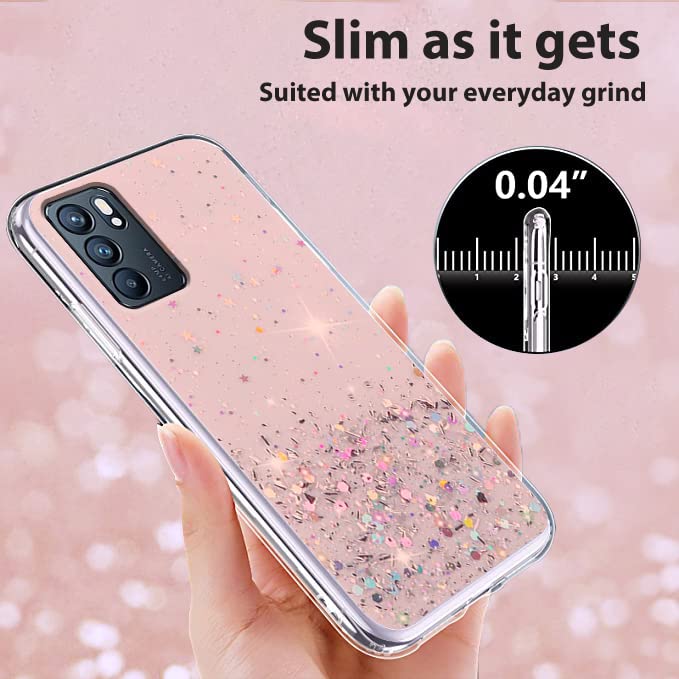 Compatible with Oppo Reno 6 5G Case Glitter Clear Green,Oppo Reno 6 5G Phone Case Silicone Transparent Soft TPU Women Girls Shockproof Protective Slim Cover (Pink)