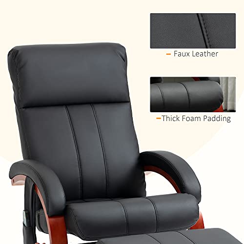 HOMCOM Recliner Chair with Ottoman, Electric Faux Leather Recliner with 10 Vibration Points and 5 Massage Mode, Reclining Chair with Remote Control, Swivel Wood Base and Side Pocket, Black