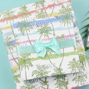 Summer Wrapping Paper, Tropical Wrapping Paper for All Occasion, Aloha Gift Wrap Paper, Hawaii Jungle Tropical Themed Coconut Tree Wrap Paper Sheet, 4 Sheets Folded Flat 20x28 Inches Per Sheet