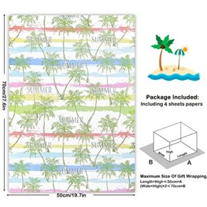 Summer Wrapping Paper, Tropical Wrapping Paper for All Occasion, Aloha Gift Wrap Paper, Hawaii Jungle Tropical Themed Coconut Tree Wrap Paper Sheet, 4 Sheets Folded Flat 20x28 Inches Per Sheet