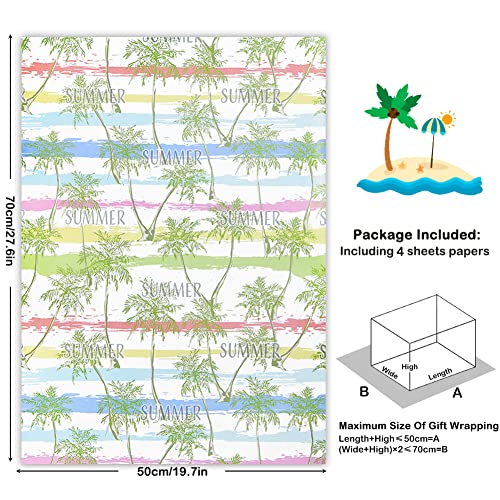 Summer Wrapping Paper, Tropical Wrapping Paper for All Occasion, Aloha Gift Wrap Paper, Hawaii Jungle Tropical Themed Coconut Tree Wrap Paper Sheet, 4 Sheets Folded Flat 20x28 Inches Per Sheet