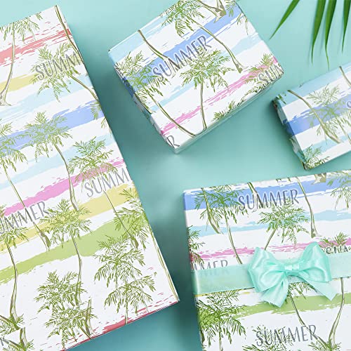 Summer Wrapping Paper, Tropical Wrapping Paper for All Occasion, Aloha Gift Wrap Paper, Hawaii Jungle Tropical Themed Coconut Tree Wrap Paper Sheet, 4 Sheets Folded Flat 20x28 Inches Per Sheet