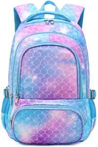 bluefairy girls backpack for kids elementary school bags primary school cute book bags child mermaid gifts mochila para niñas 4-6 6-8 8-10 years old 17inch (blue)