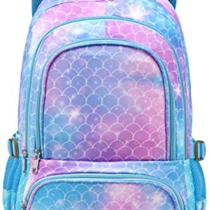 BLUEFAIRY Girls Backpack for Kids Elementary School Bags Primary School Cute Book Bags Child Mermaid Gifts Mochila para Niñas 4-6 6-8 8-10 Years old 17Inch (Blue)