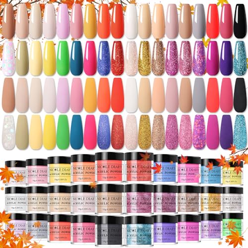 36 Colors Acrylic Powder Set - NICOLE DIARY Popular Acrylic Nail Powder Starter Set for Nail Extension, Nail Carving, Nail Salon & DIY Manicure at Home