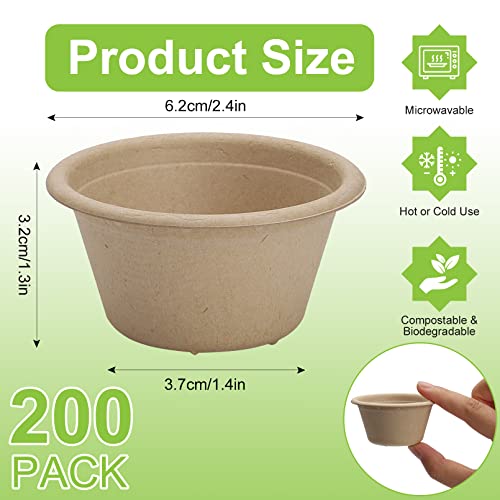 2 oz Compostable Portion Cups,200 Pack Disposable Souffle Cups,Biodegradable Condiment Cups,Bagasse Fiber Sample Portion Cups,Sample Cups Tasting Cups for Jello Shot,Souffle,Condiment,Sauce (Natural)