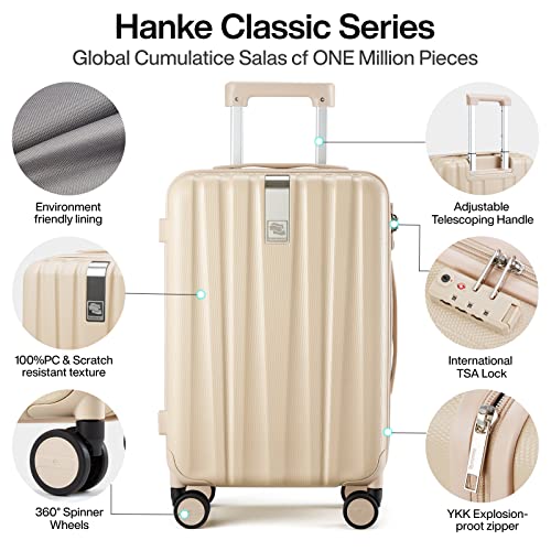 Hanke 20 Inch Carry On Luggage Airline Approved, Lightweight PC Hardside Suitcase with Spinner Wheels & TSA Lock,Rolling luggage bags for Weekender,Carry-On 20-Inch（Cuba Sand）