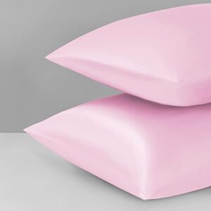 Satin Pillowcase for Hair and Skin, 2 Pack Pink Silk Pillowcase Standard Satin Pillowcase with Envelope Closure(Pink, 20x26 inches)