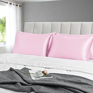 Satin Pillowcase for Hair and Skin, 2 Pack Pink Silk Pillowcase Standard Satin Pillowcase with Envelope Closure(Pink, 20x26 inches)