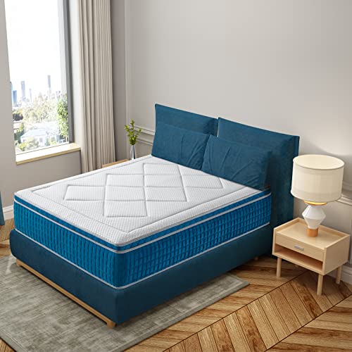 Rucas King Size Mattress in a Box, 13 Inch Pillow Top Gel Memory Foam Hybrid Mattress,Pocket Spring Firm with 5 Zone for Back Pain Relief,Ice Silk Fabirc,10 Year Support