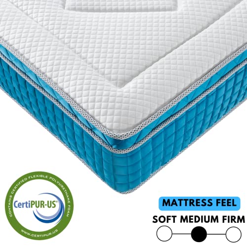 Rucas King Size Mattress in a Box, 13 Inch Pillow Top Gel Memory Foam Hybrid Mattress,Pocket Spring Firm with 5 Zone for Back Pain Relief,Ice Silk Fabirc,10 Year Support