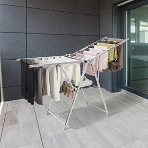 Duwee Clothes Drying Rack Clothes Airer,Foldable Clothes Horse Stainless Steel Clothes Drying Rack with Height-Adjustable Wings,Free-Standing Laundry Drying Rack for Indoor/Outdoor