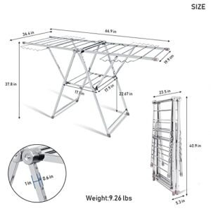 Duwee Clothes Drying Rack Clothes Airer,Foldable Clothes Horse Stainless Steel Clothes Drying Rack with Height-Adjustable Wings,Free-Standing Laundry Drying Rack for Indoor/Outdoor