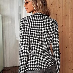 WDIRARA Women's Houndstooth Lapel Long Sleeve Elegant Coat Work Office Jackets Blazers Black and White XS