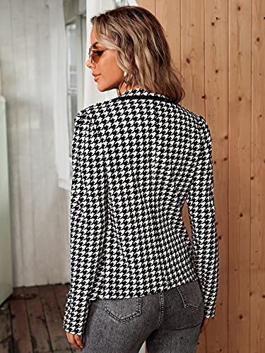 WDIRARA Women's Houndstooth Lapel Long Sleeve Elegant Coat Work Office Jackets Blazers Black and White XS